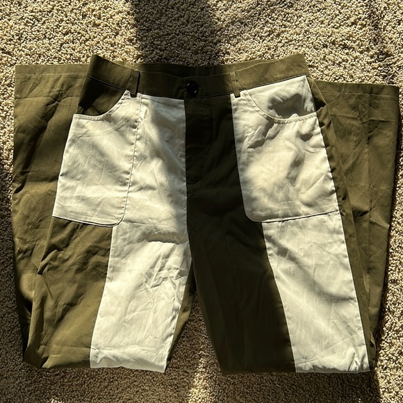 Pants | Mens Color Block Pants Army Green And White Barely Worn | Poshmark